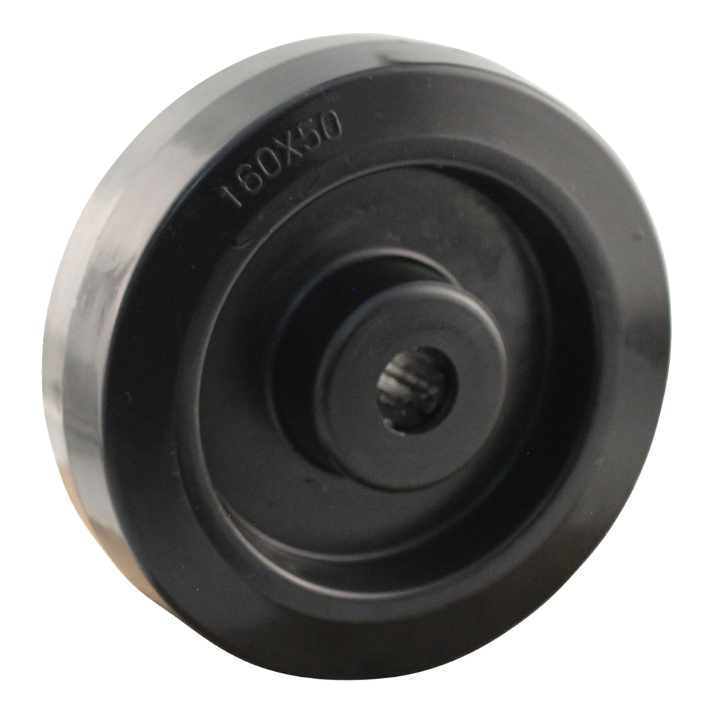 PA wiel, 160mm diameter, elastisch rubber loopvlak, rollager - Rollers.nl