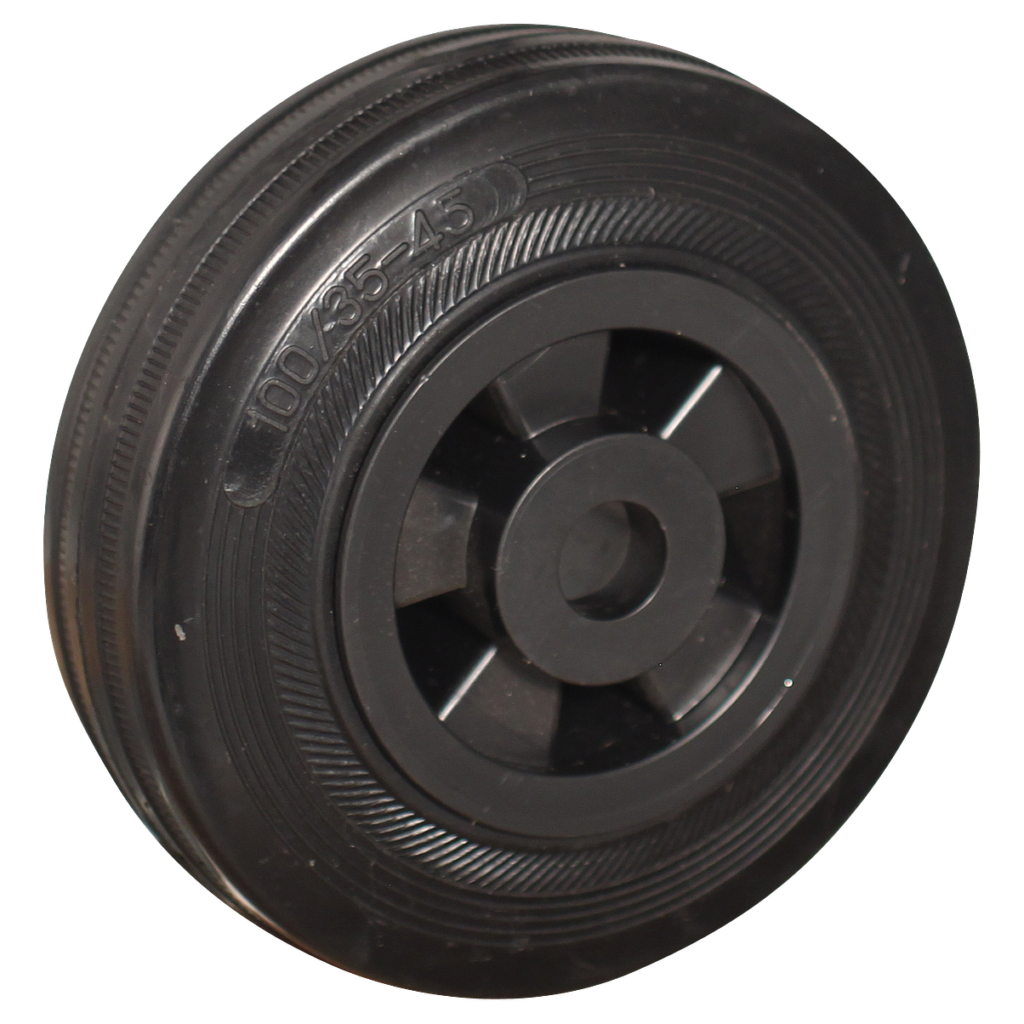 PP wiel, 100mm diameter, rubber loopvlak, rollager RVS - Rollers.nl