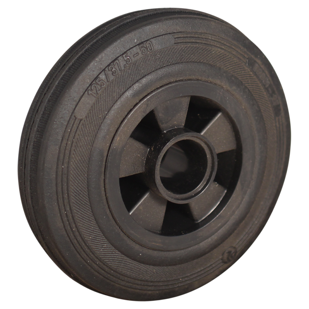 PP wiel, 125mm diameter, rubber loopvlak, rollager RVS - Rollers.nl
