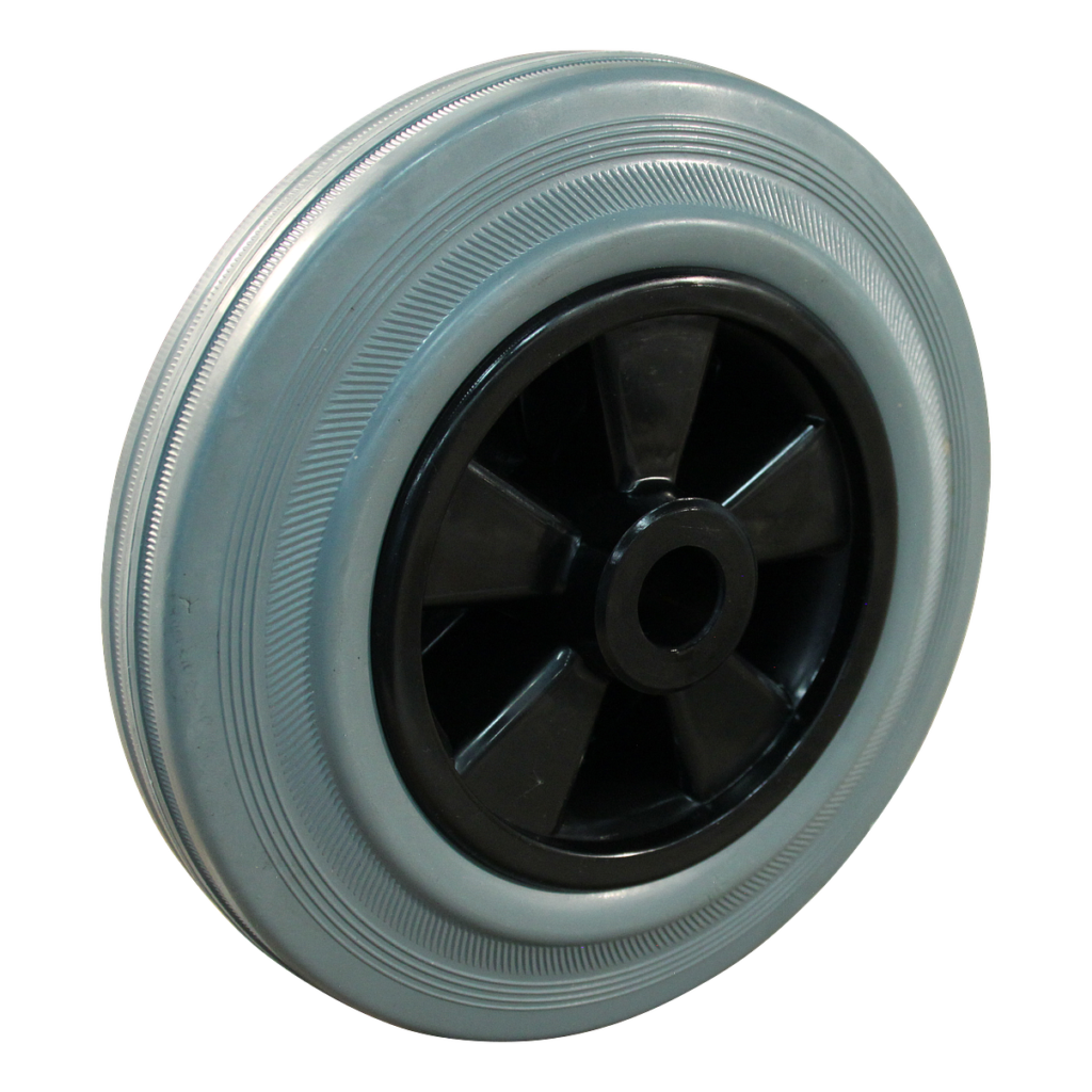 PP wiel, 160mm diameter, rubber loopvlak, glijlager - Rollers.nl