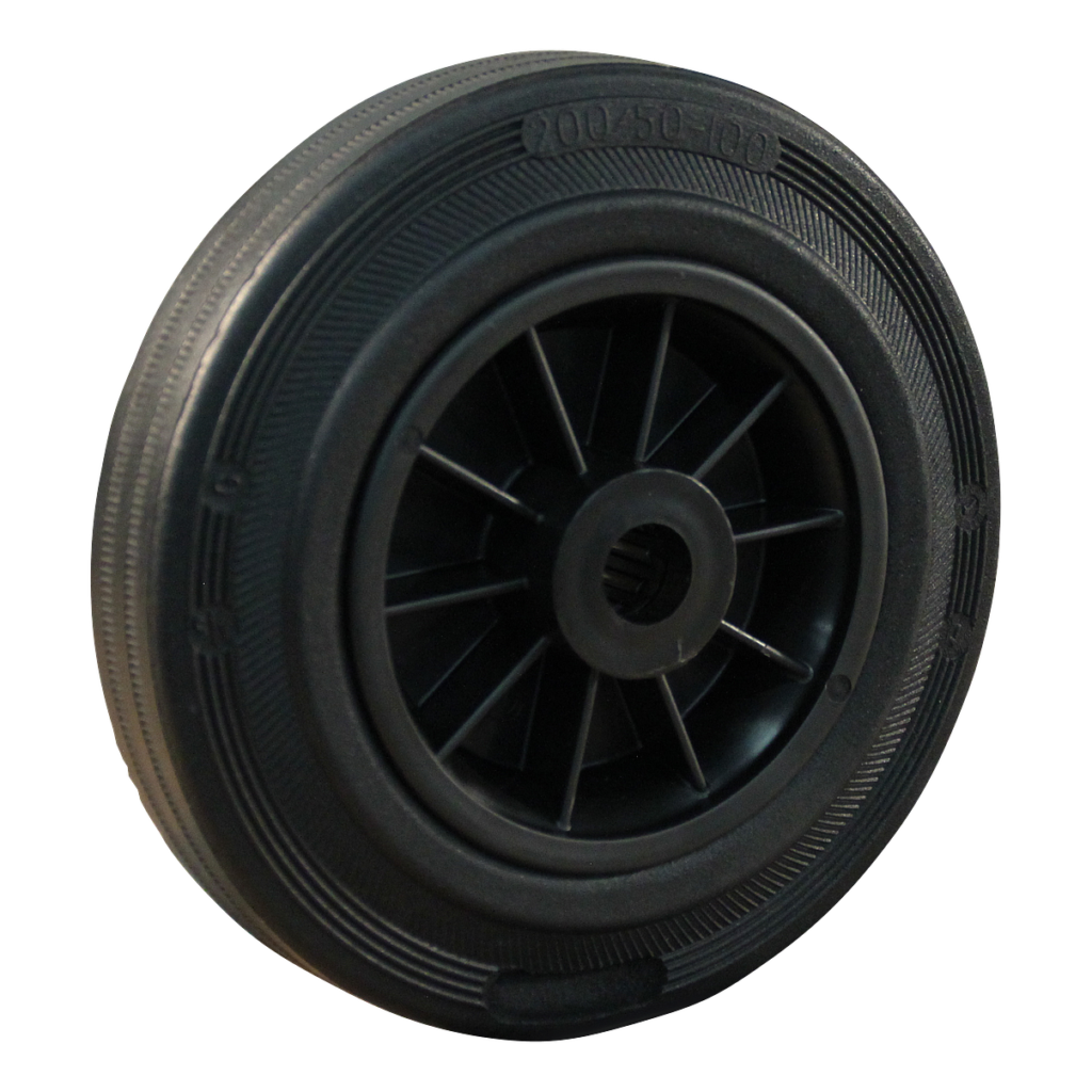 PP wiel, 200mm diameter, rubber loopvlak, rollager - Rollers.nl