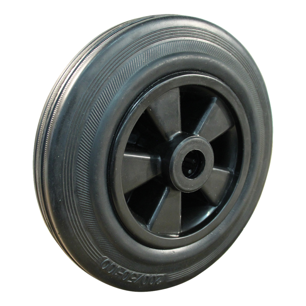 PP wiel, 200mm diameter, rubber loopvlak, rollager RVS - Rollers.nl