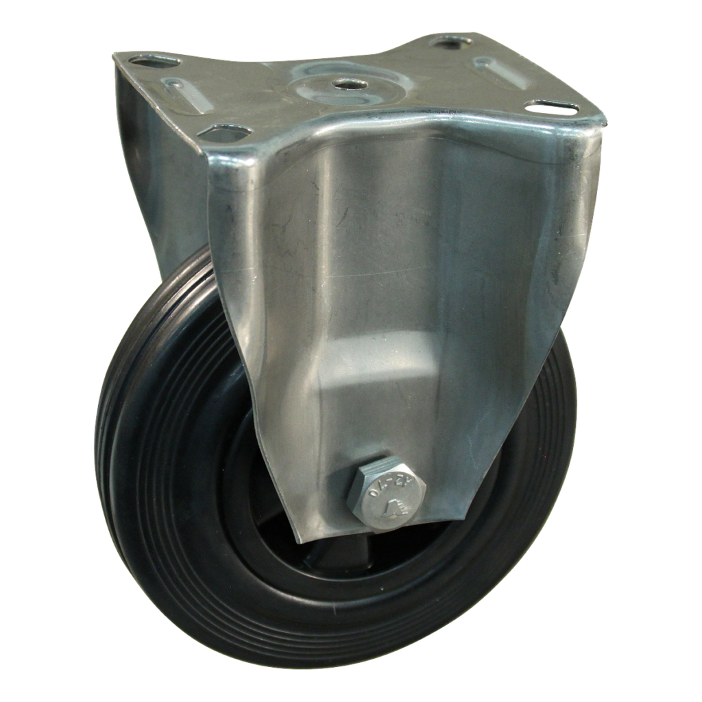 Rvs bokwiel, 100mm diameter, rubber loopvlak, rollager RVS, 127mm ...