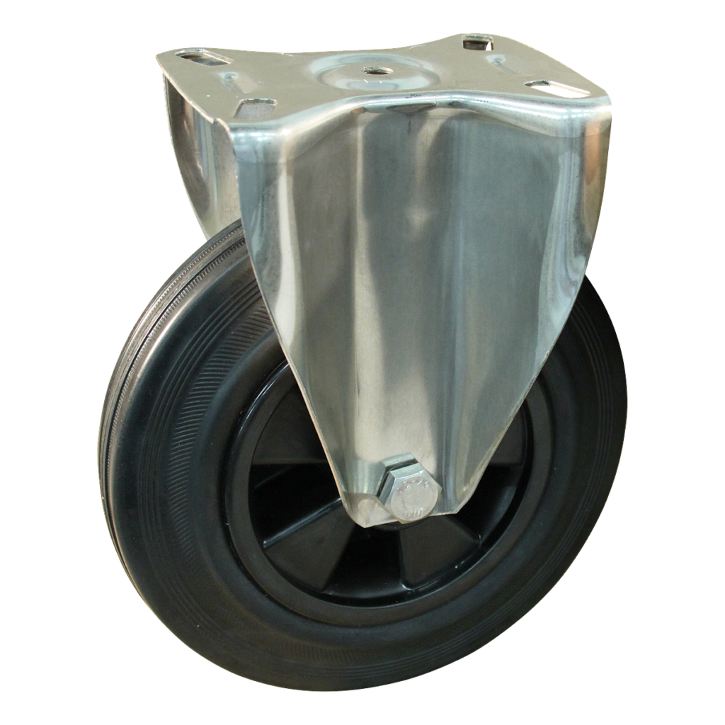 Rvs bokwiel, 200mm diameter, rubber loopvlak, rollager RVS, 240mm ...