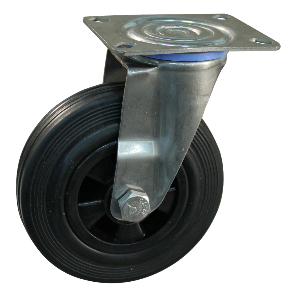 Rvs zwenkwiel, 100mm diameter, rubber loopvlak, rollager RVS - Rollers.nl