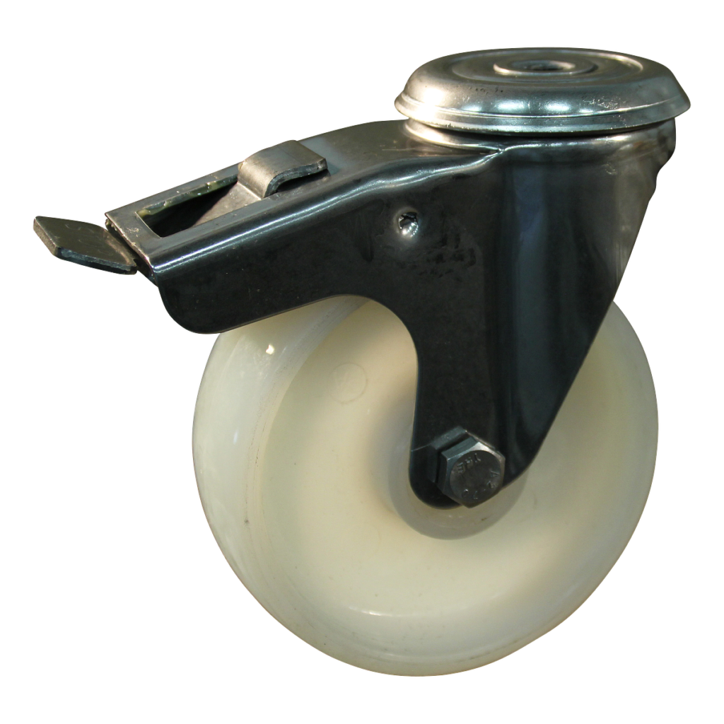 Rvs zwenkwiel, 80mm diameter, PP loopvlak, rollager RVS, dubbele rem ...