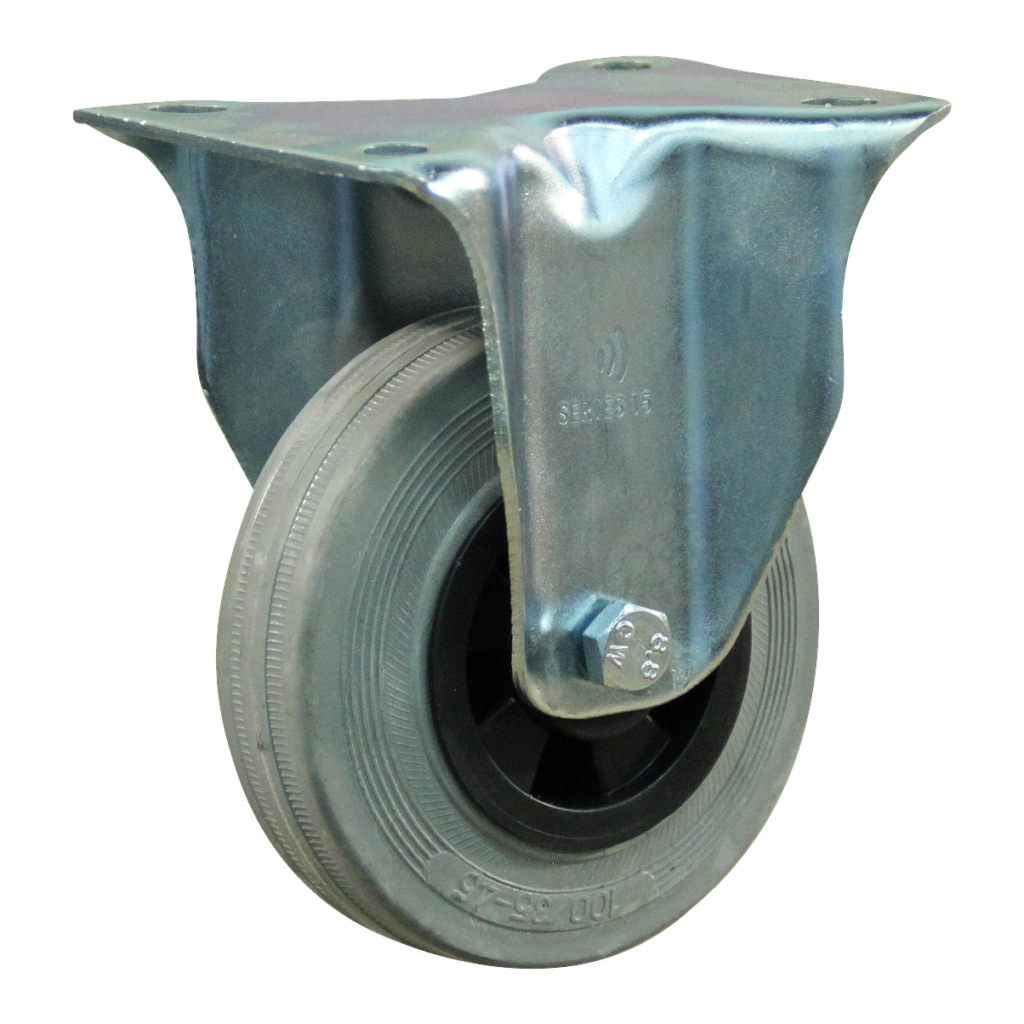 Stalen bokwiel, 100mm diameter, rubber loopvlak, rollager, 128mm ...