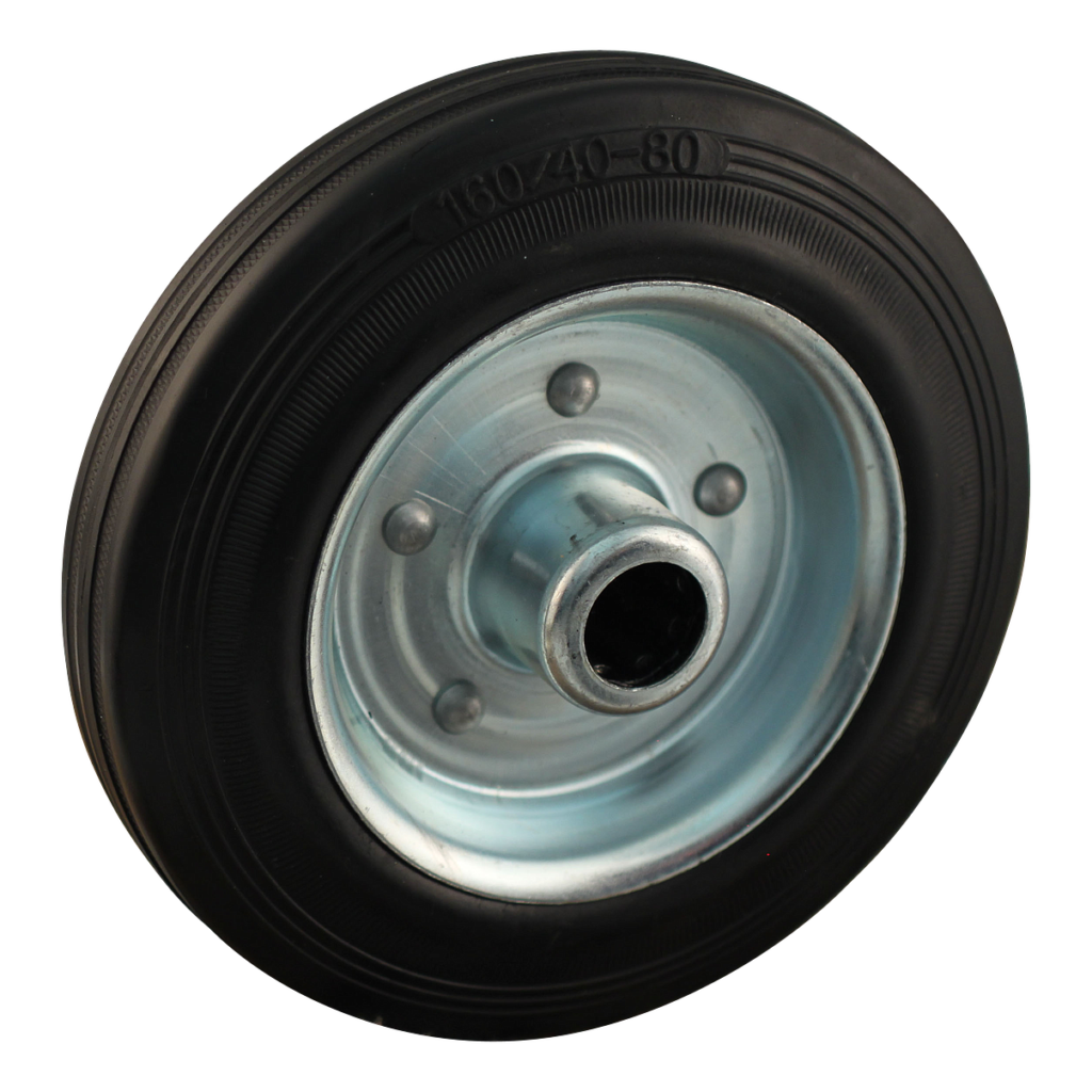 Stalen wiel, 160mm diameter, rubber loopvlak, rollager - Rollers.nl