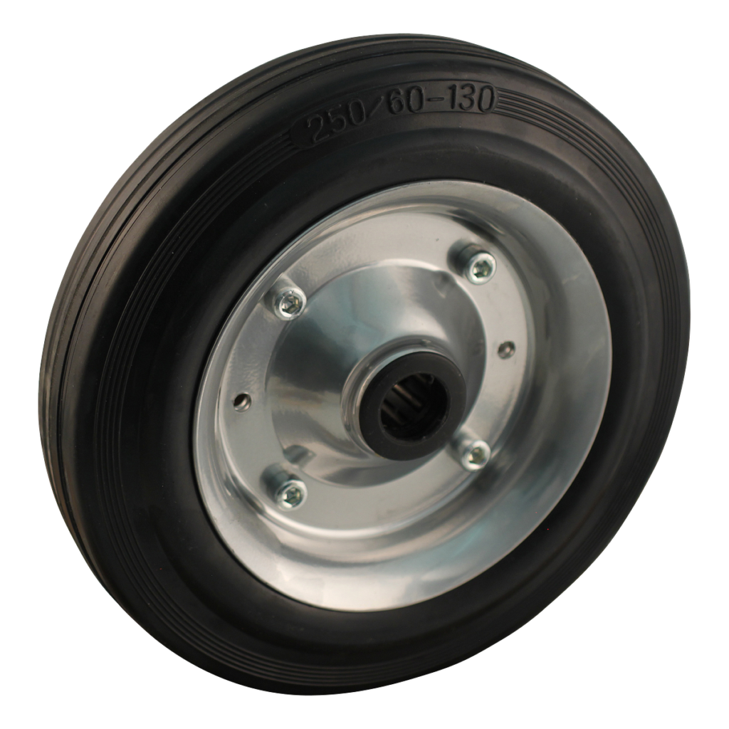 Stalen wiel, 250mm diameter, rubber loopvlak, rollager - Rollers.nl