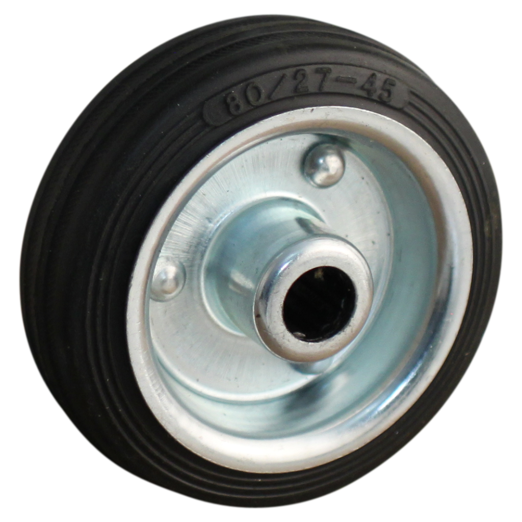 Stalen wiel, 80mm diameter, rubber loopvlak, rollager - Rollers.nl