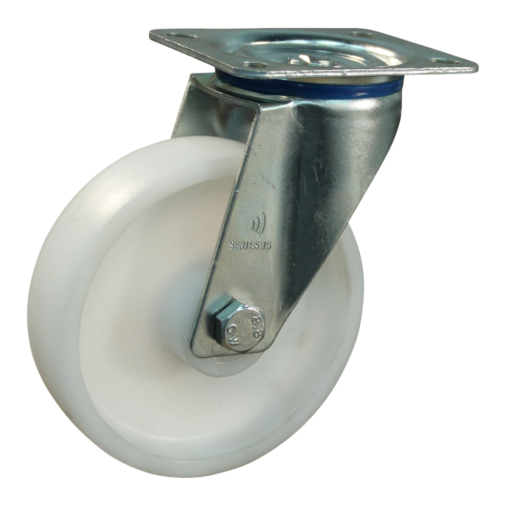 Stalen zwenkwiel, 100mm diameter, PP loopvlak, rollager - Rollers.nl