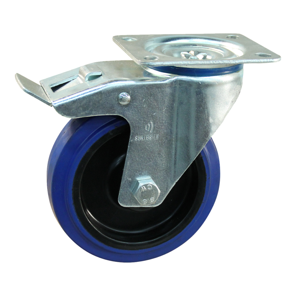 Stalen zwenkwiel, 125mm diameter, elastisch rubber loopvlak, rollager ...