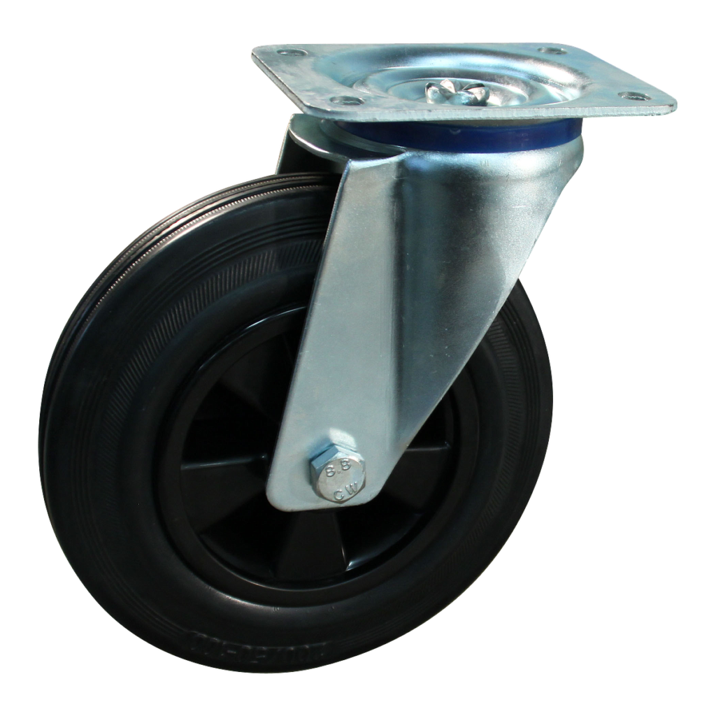 Stalen zwenkwiel, 160mm diameter, rubber loopvlak, rollager - Rollers.nl