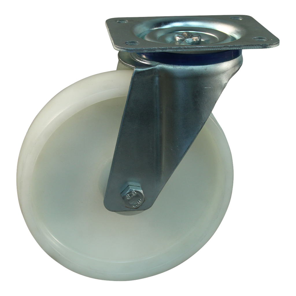 Stalen zwenkwiel, 200mm diameter, PP loopvlak, rollager - Rollers.nl
