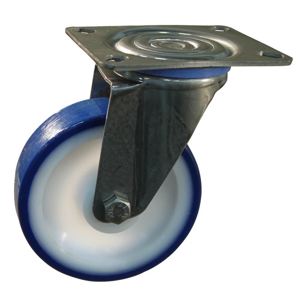 Rvs zwenkwiel, 200mm diameter, PU loopvlak, rollager RVS - Rollers.nl