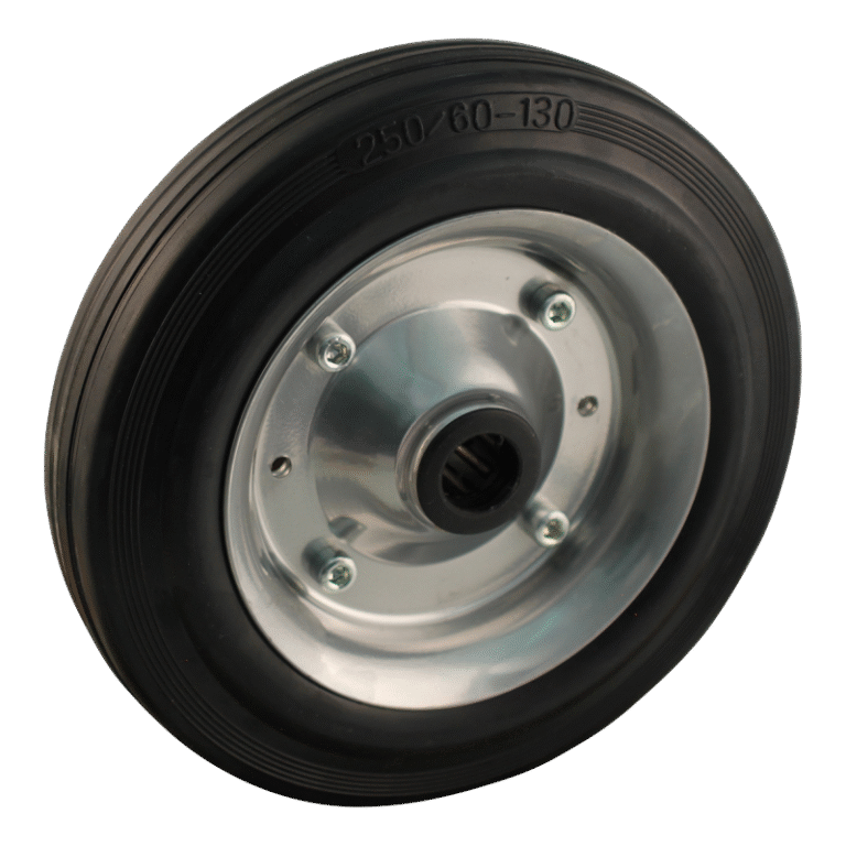 Stalen wiel, 250mm diameter, rubber loopvlak, rollager - Rollers.nl
